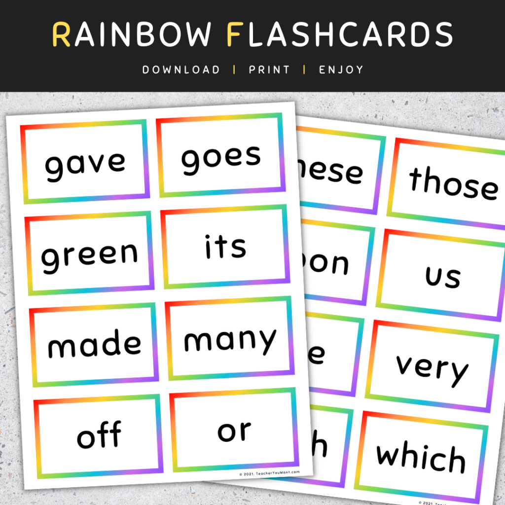 Sight Word Flash Cards, Rainbow Sight Words Flashcards, 2nd Grade, Set ...