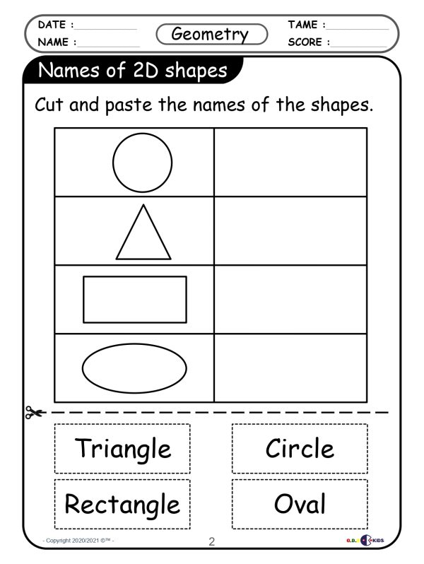 2D Shapes Cut and Paste Worksheet Naming Shapes - Made By Teachers