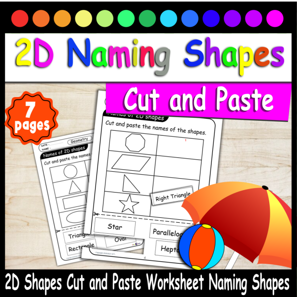 2D Shapes Cut and Paste Worksheet Naming Shapes - Made By Teachers