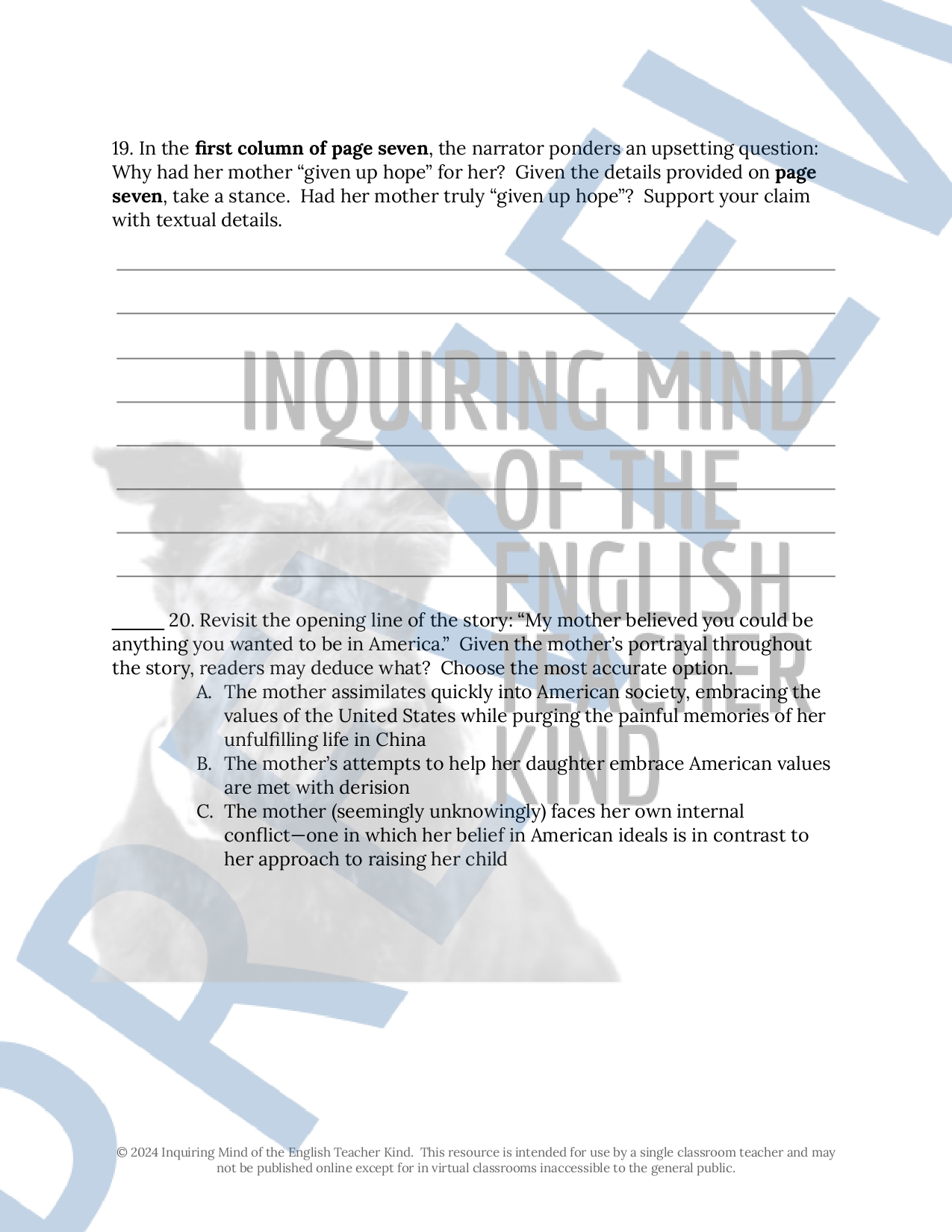"Two Kinds" by Amy Tan Quiz, Close Reading, and Vocabulary Games Bundle ...