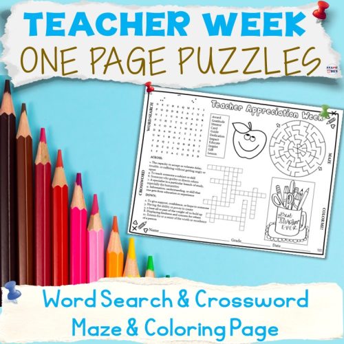 Teacher Appreciation Week Puzzles Word Search Crossword Maze Coloring ...