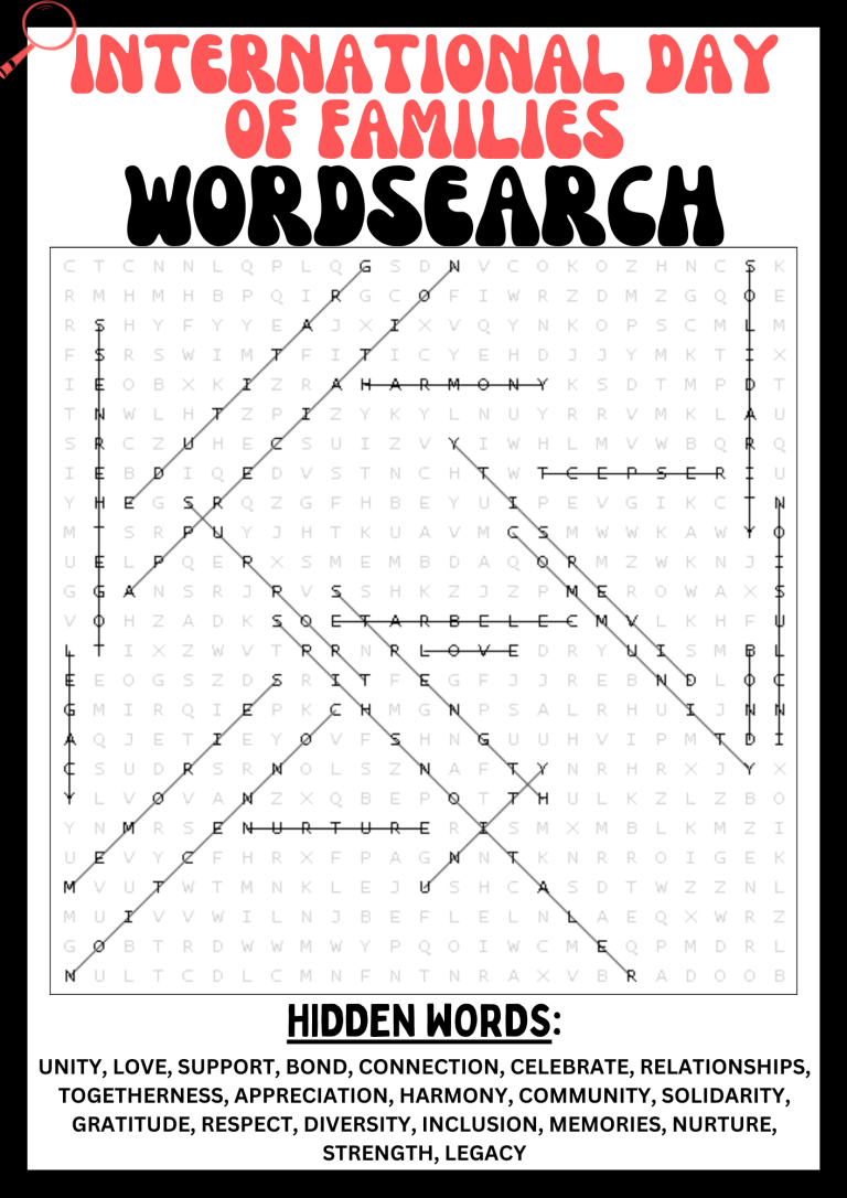 INTERNATIONAL DAY OF FAMILIES Wordsearch Puzzle Worksheet, Printables ...
