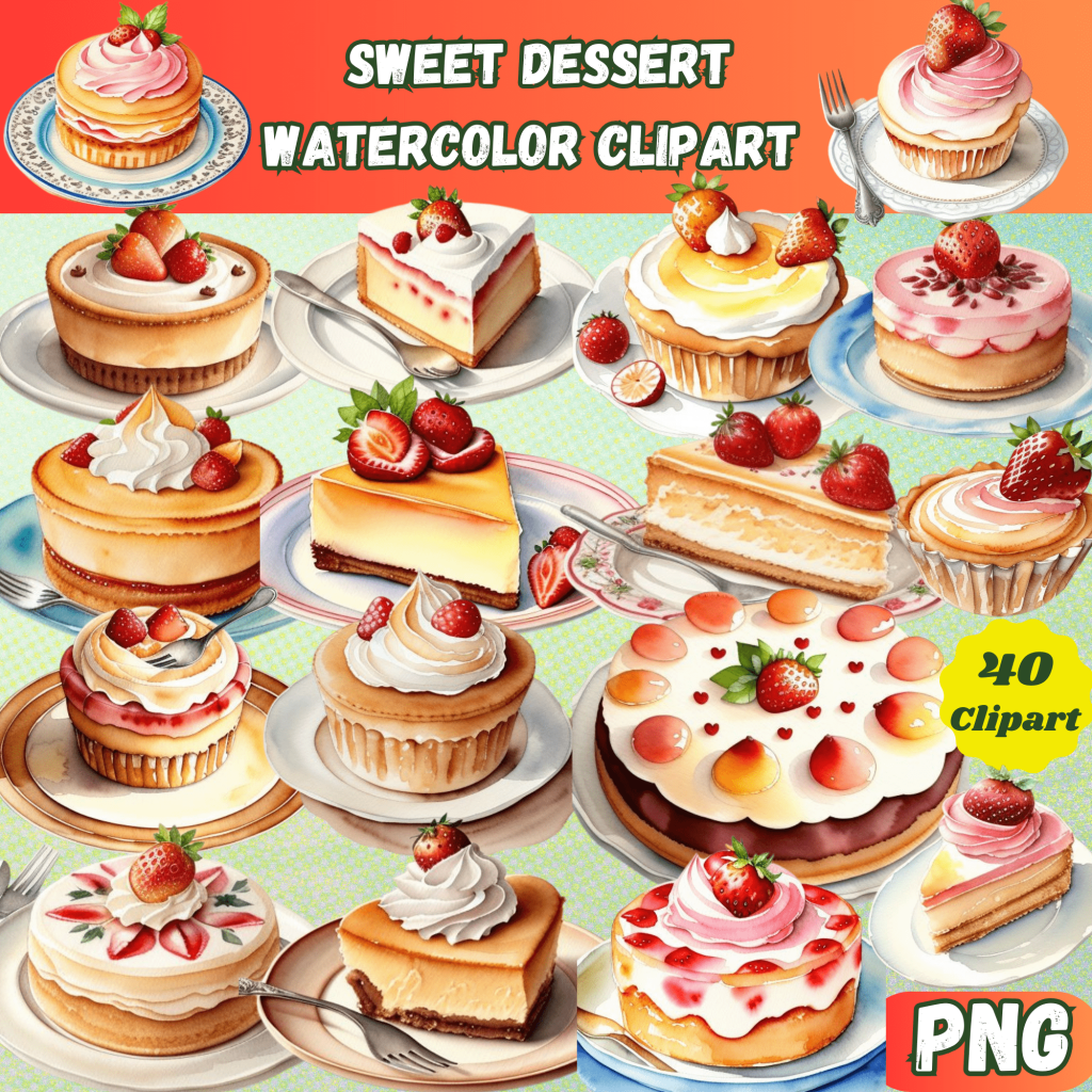 Sweet Dessert Watercolor Clipart | Made By Teachers
