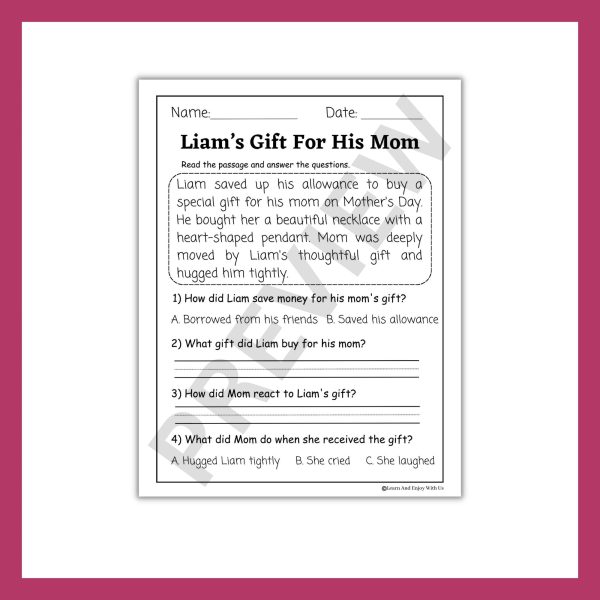 Mothers Day Reading Comprehension Passages | May Memorial Day ...