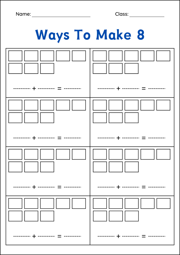 Ways to Make 8 and 9 Kindergarten Math Worksheets - Making 8 and 9 ...
