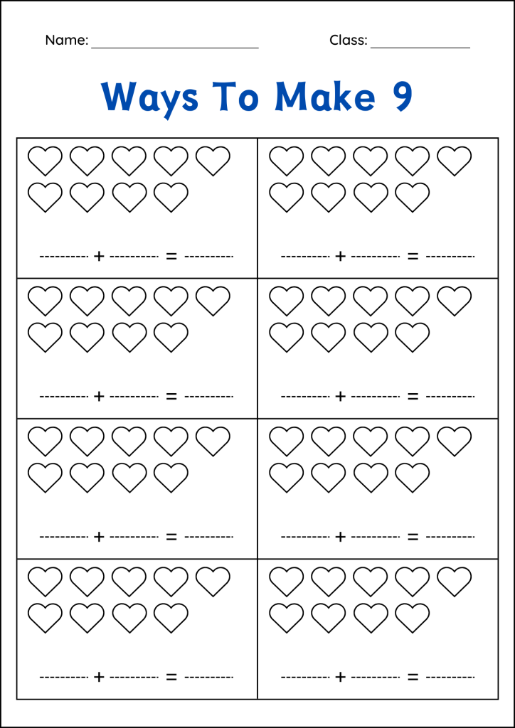 Ways to Make 8 and 9 Kindergarten Math Worksheets - Making 8 and 9 ...