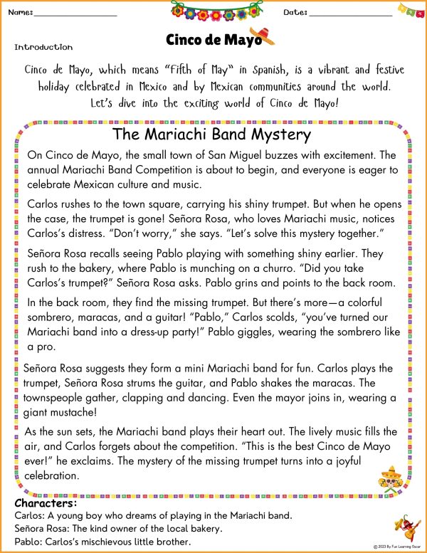 Cinco de Mayo Reading Comprehension Activity | Color By Numbers - Made ...