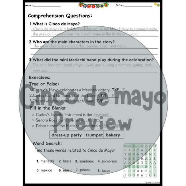 Cinco de Mayo Reading Comprehension Activity | Color By Numbers - Made ...