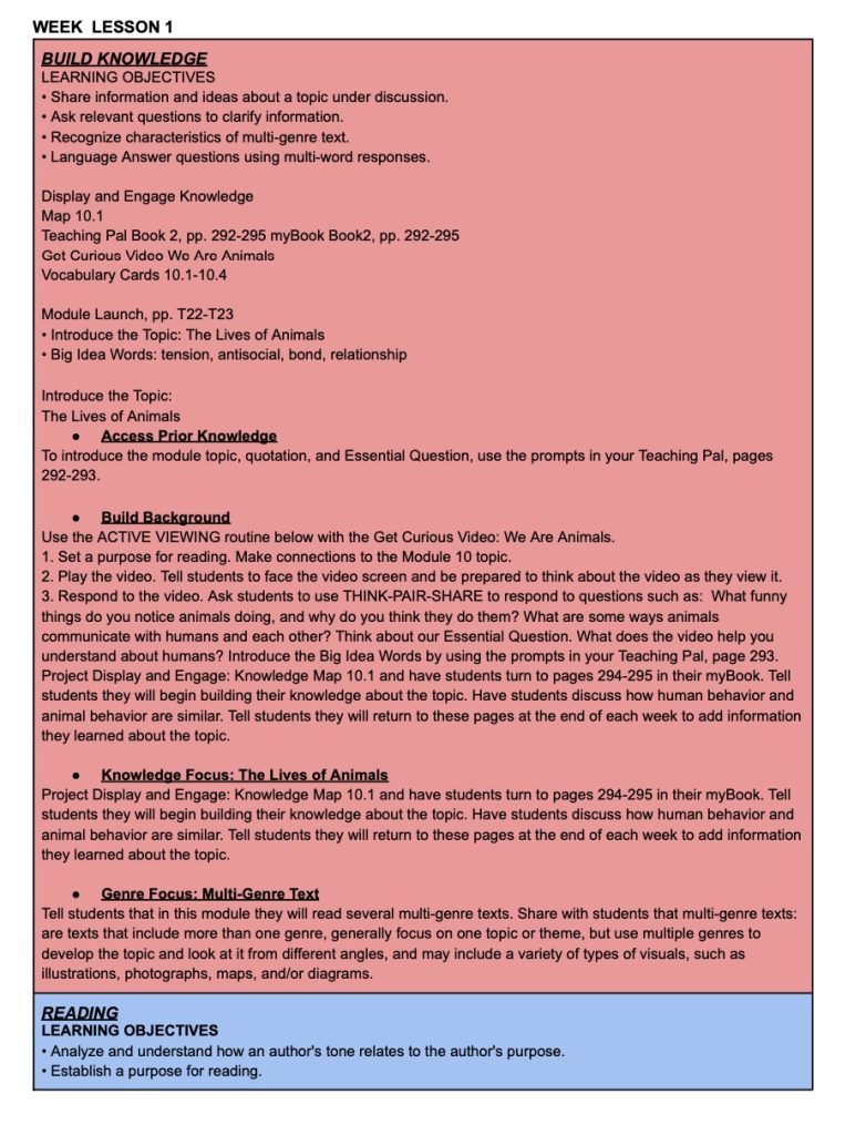 5th Grade HmH Module 10 Into Reading Lesson Plans - Made By Teachers