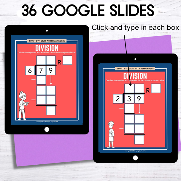 Long Division 2 Digit by 1 Digit With Remainders Google Slides and ...