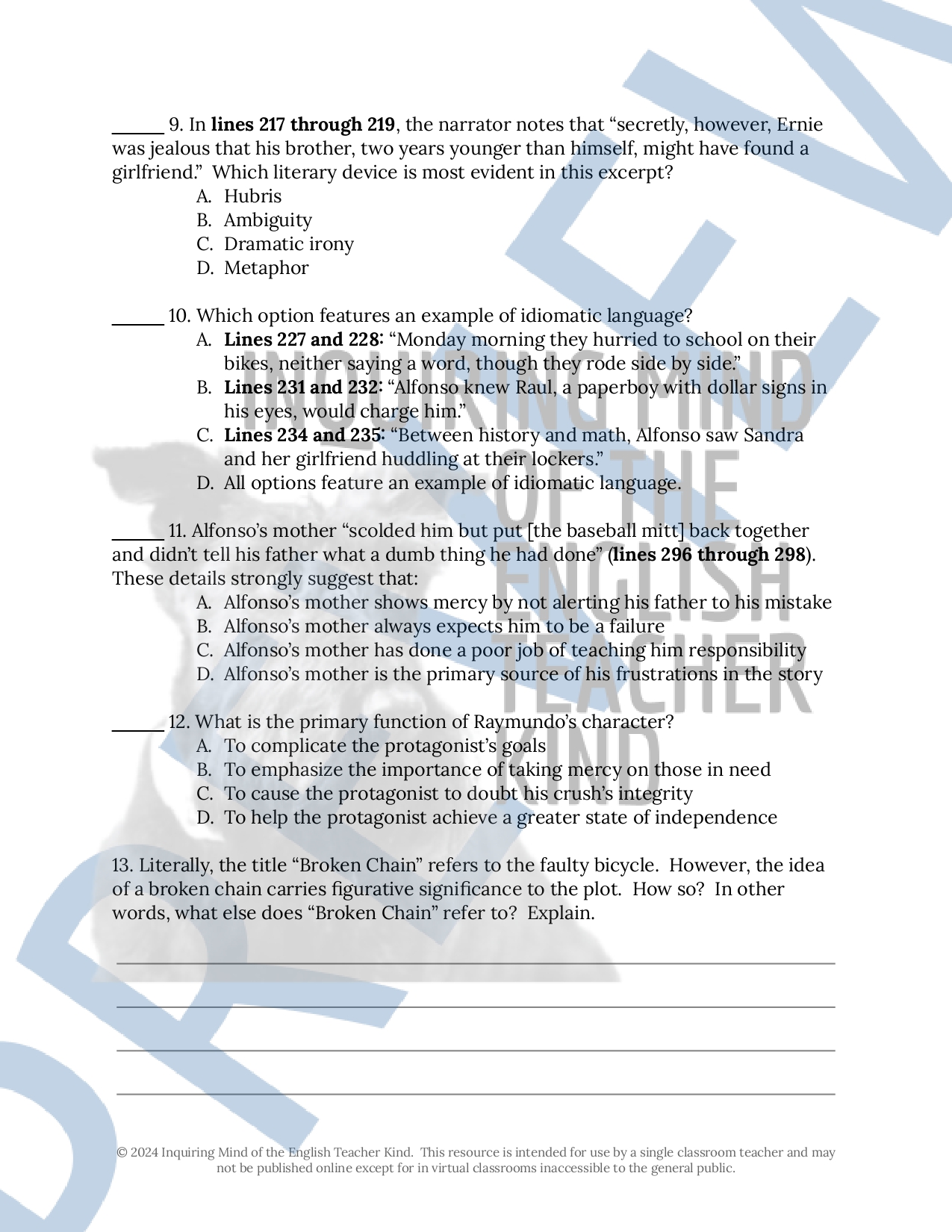 "Broken Chain" by Gary Soto Close Reading Analysis Worksheet for High ...