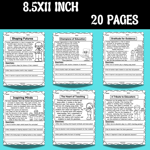 Teacher Appreciation Reading Comprehension Passages and Questions-May ...
