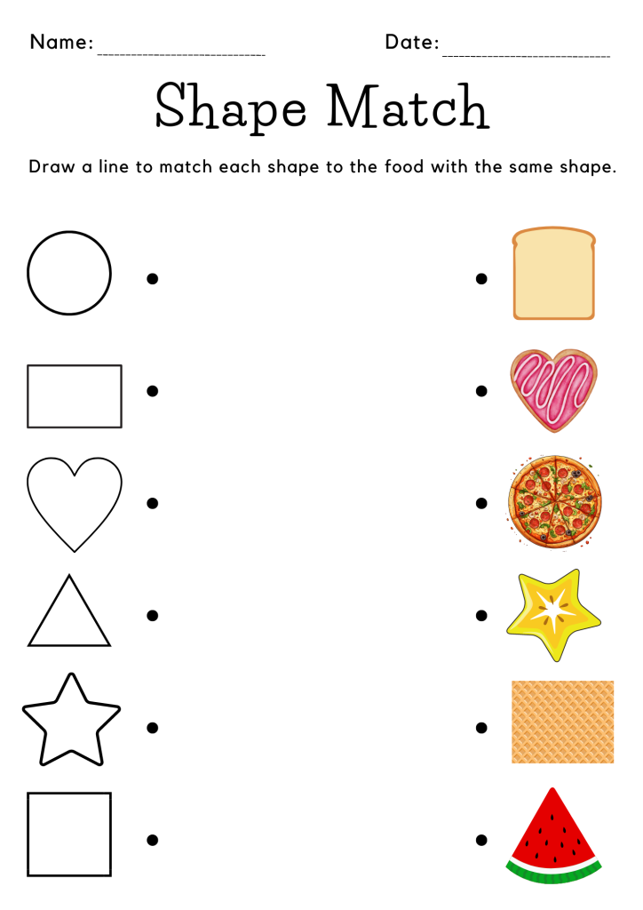 shapes matching food worksheet for kindergarten - Made By Teachers