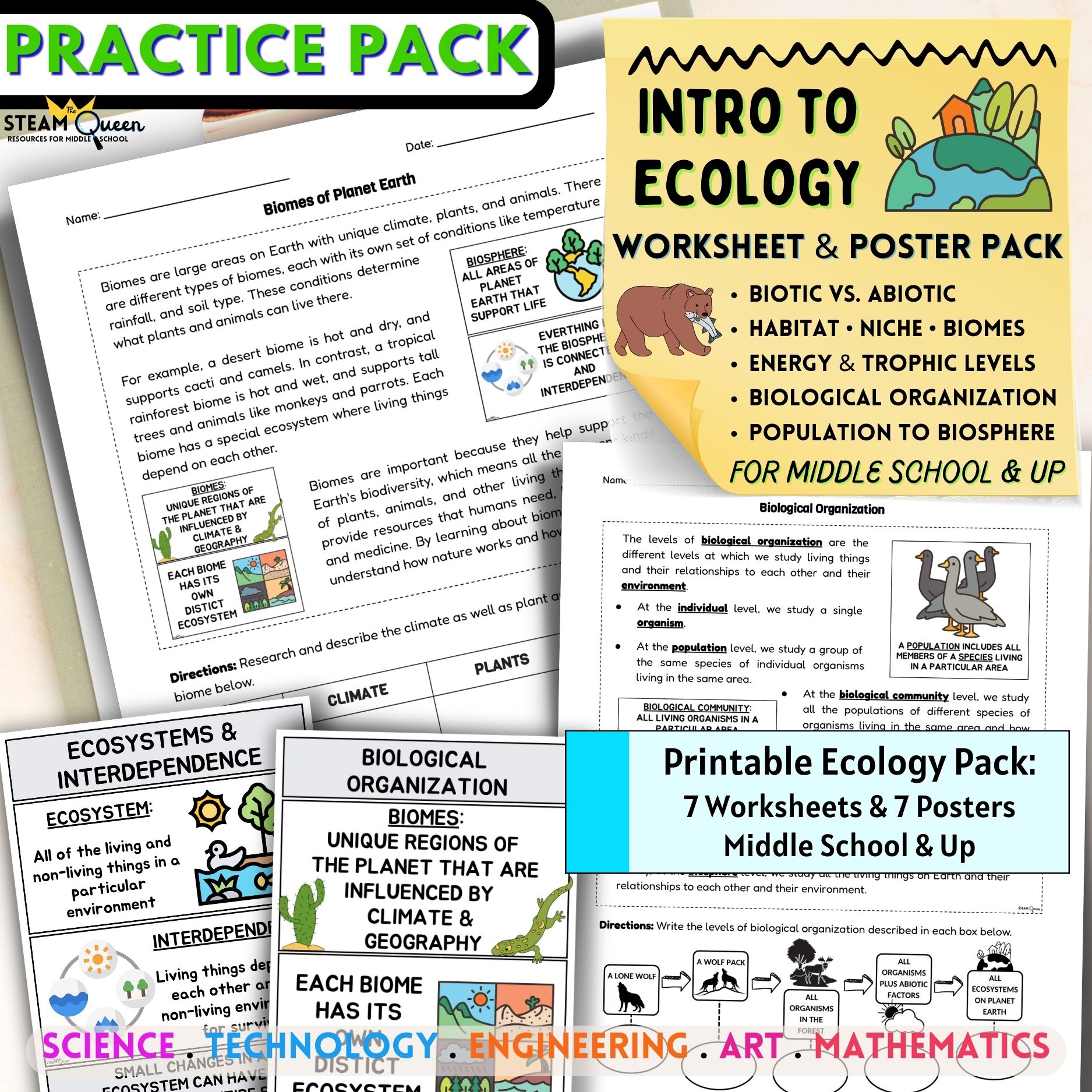 Ecosystems and Biological Organization: 7 Worksheets 7 Visuals for ...