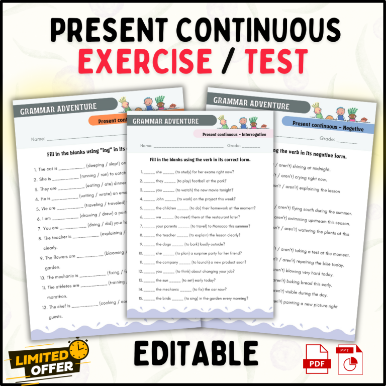 Present Continuous Adventure: Simple and Engaging Grammar Exercises ...