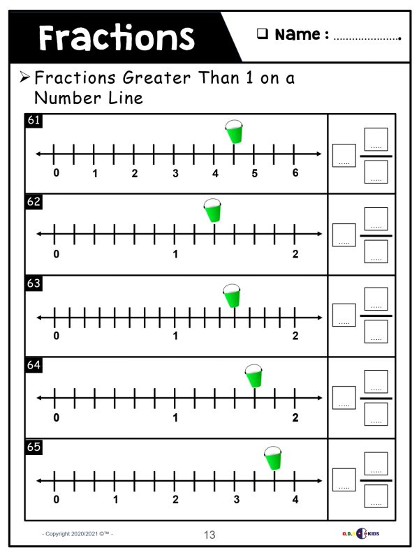 Worksheets for Representing Fractions Greater Than 1 on a Number Line ...