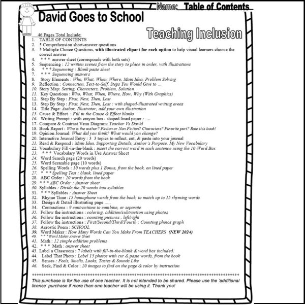 David Goes to School Back to Read Aloud Book Companion Reading ...
