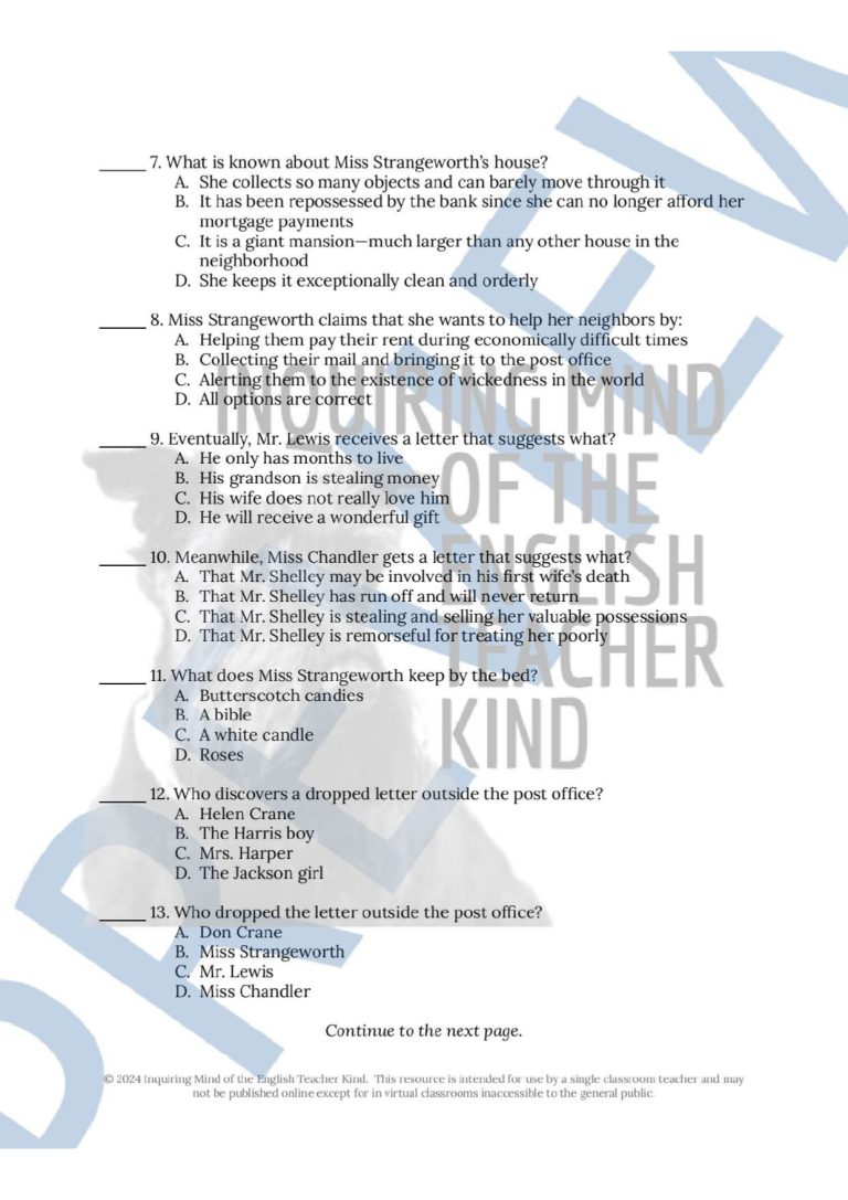 Short Stories by Shirley Jackson Quizzes, Worksheets, and Vocabulary ...