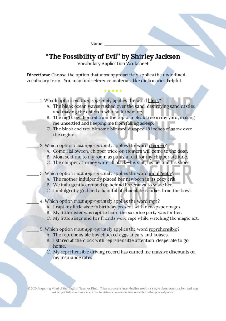 Short Stories by Shirley Jackson Quizzes, Worksheets, and Vocabulary ...