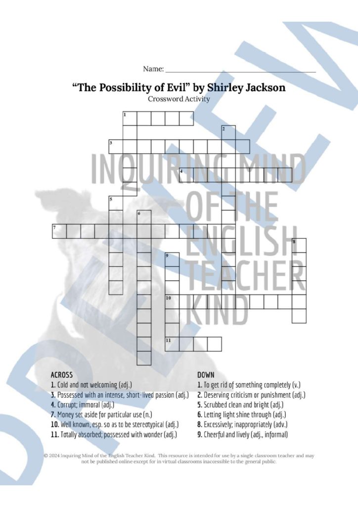 Short Stories by Shirley Jackson Quizzes, Worksheets, and Vocabulary ...