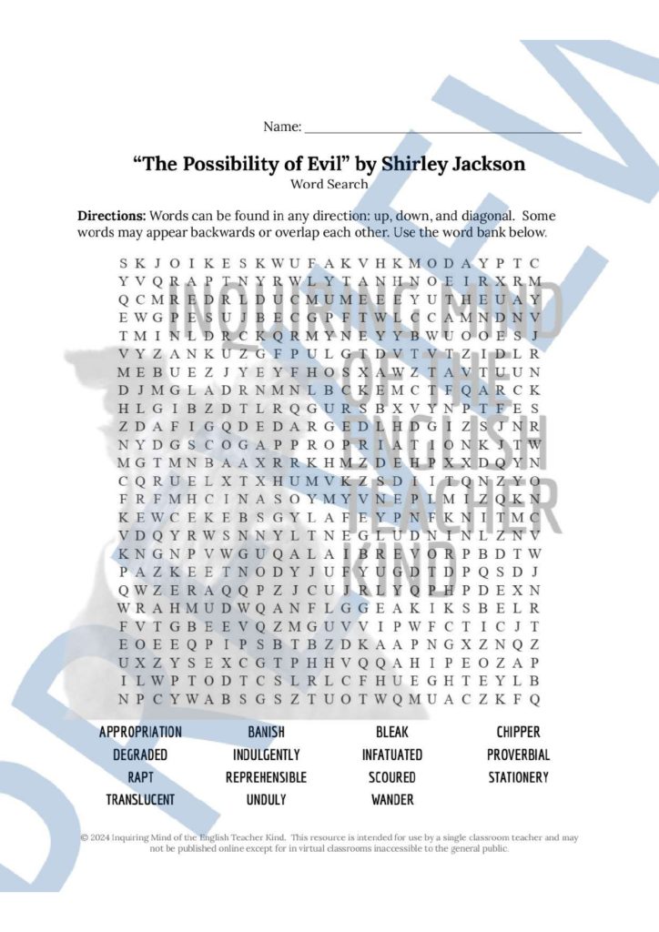 Short Stories by Shirley Jackson Quizzes, Worksheets, and Vocabulary ...