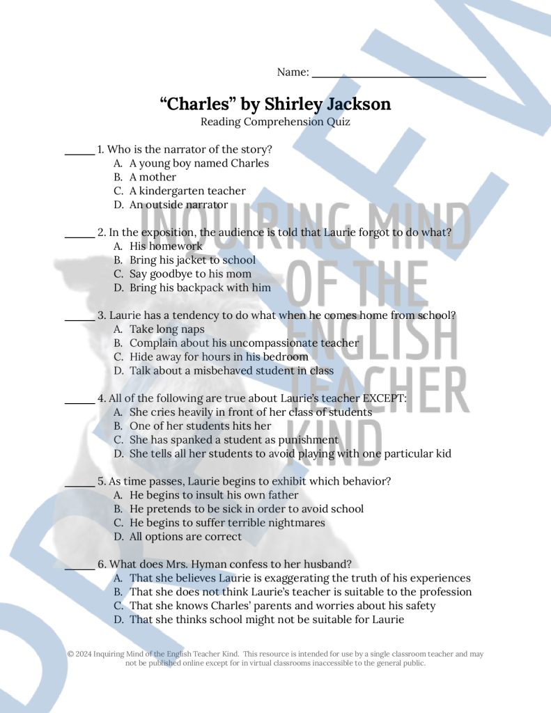 Short Stories by Shirley Jackson Quizzes, Worksheets, and Vocabulary ...