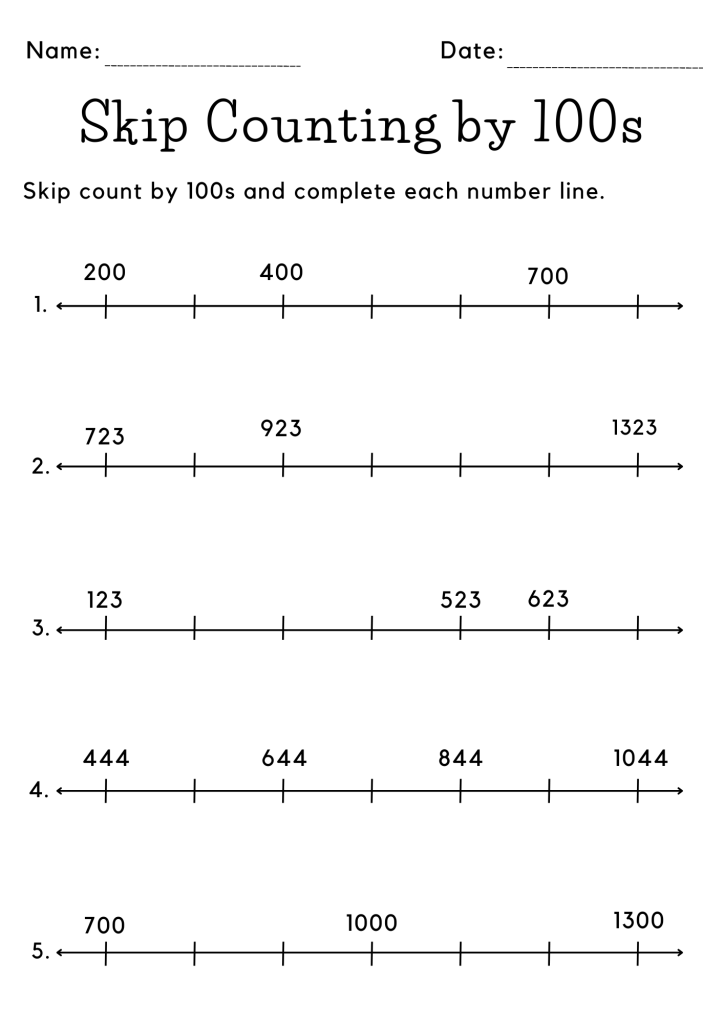 Printable skip counting by 100 worksheets for grade 1, 2, 3 | Made By ...
