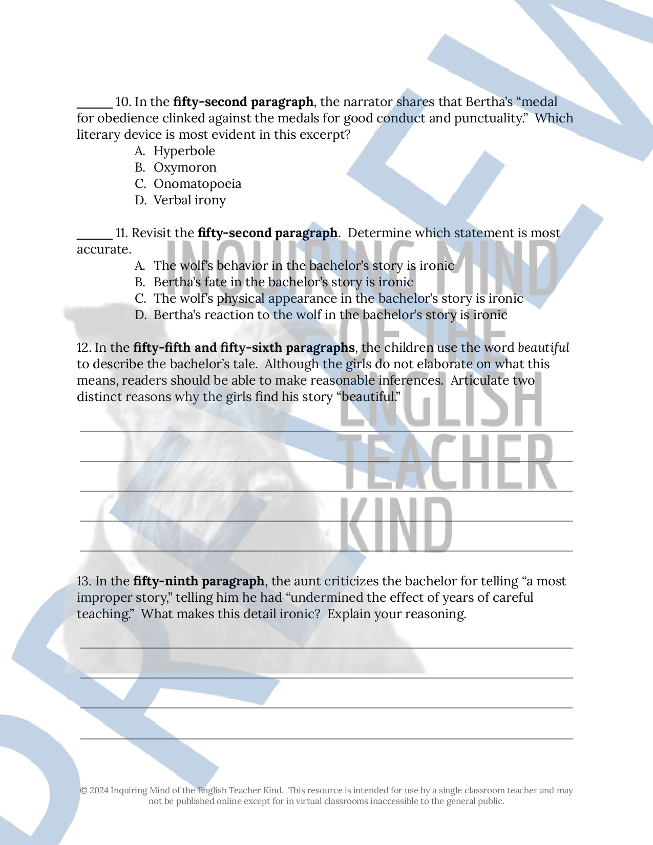 "The Storyteller" by Saki Quiz, Close Reading, and Vocabulary Games ...