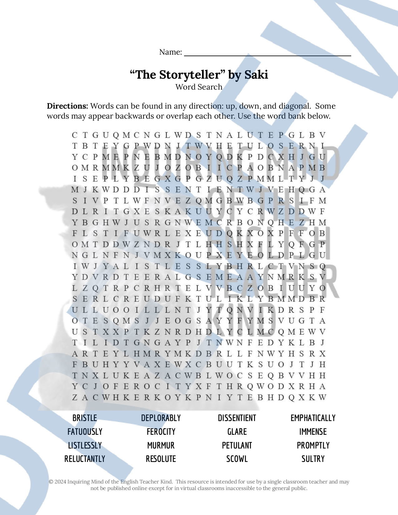 "The Storyteller" by Saki Quiz, Close Reading, and Vocabulary Games ...