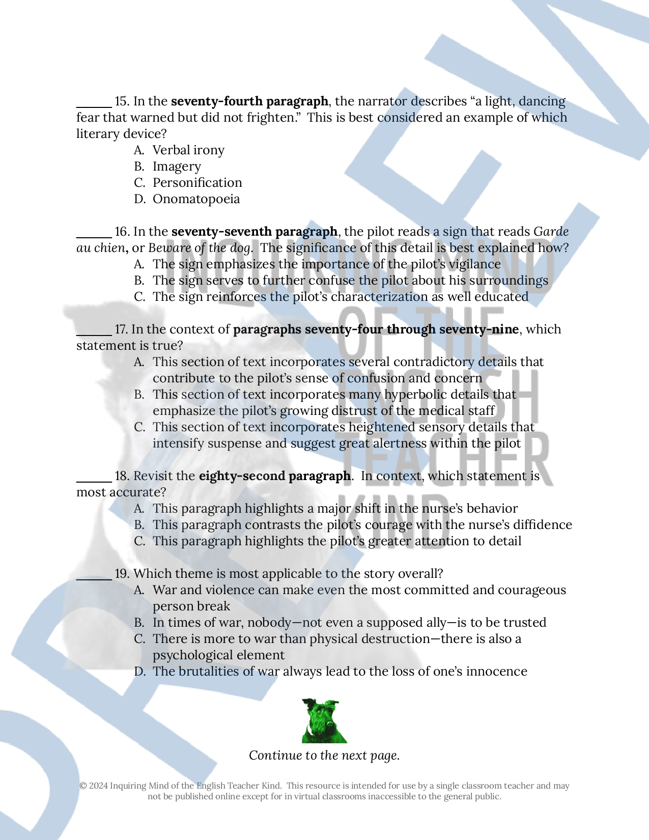"Beware of the Dog" Quiz, Close Reading Activity, and Vocabulary Games ...