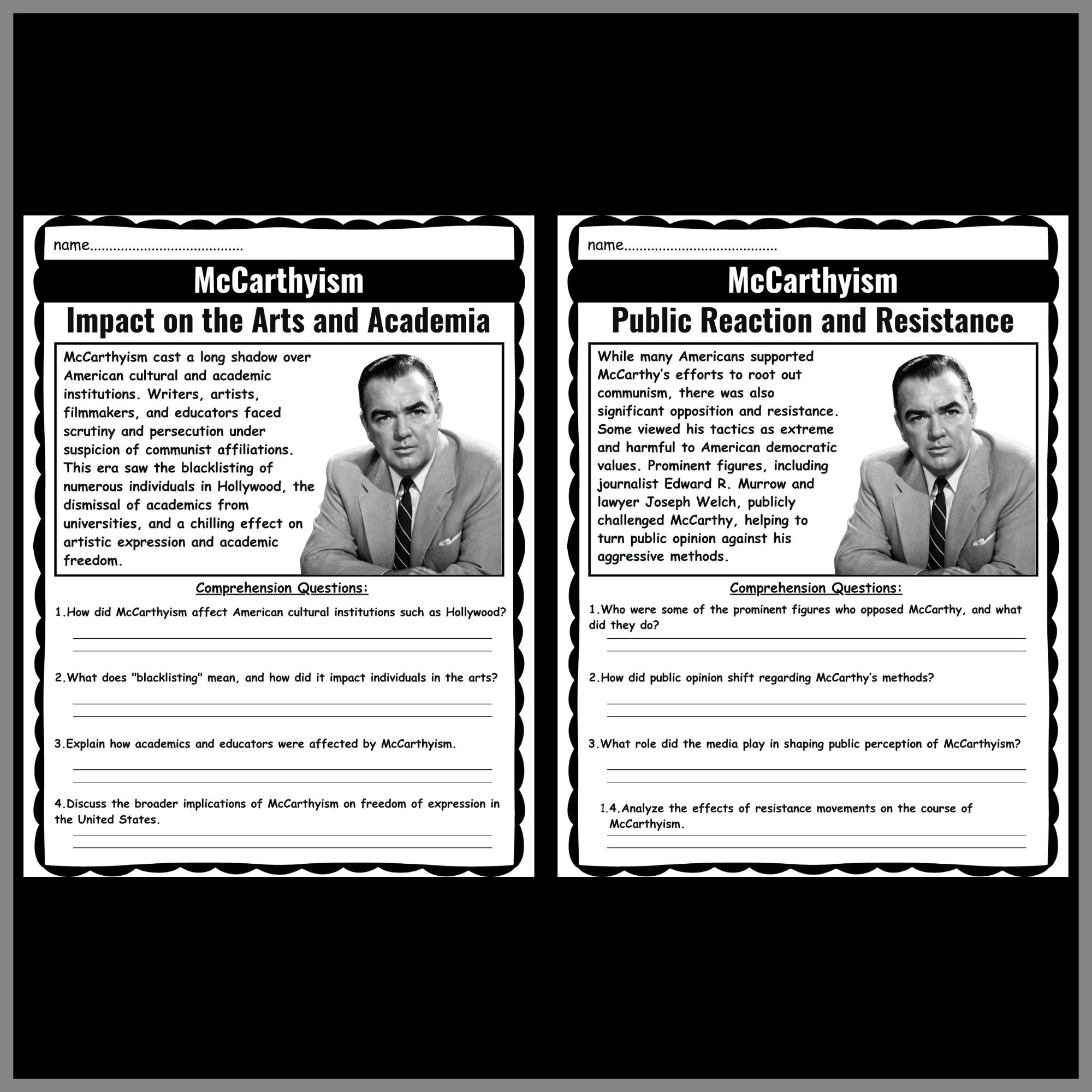 The Cold War | McCarthyism Comprehension Passages & Questions | Made By ...