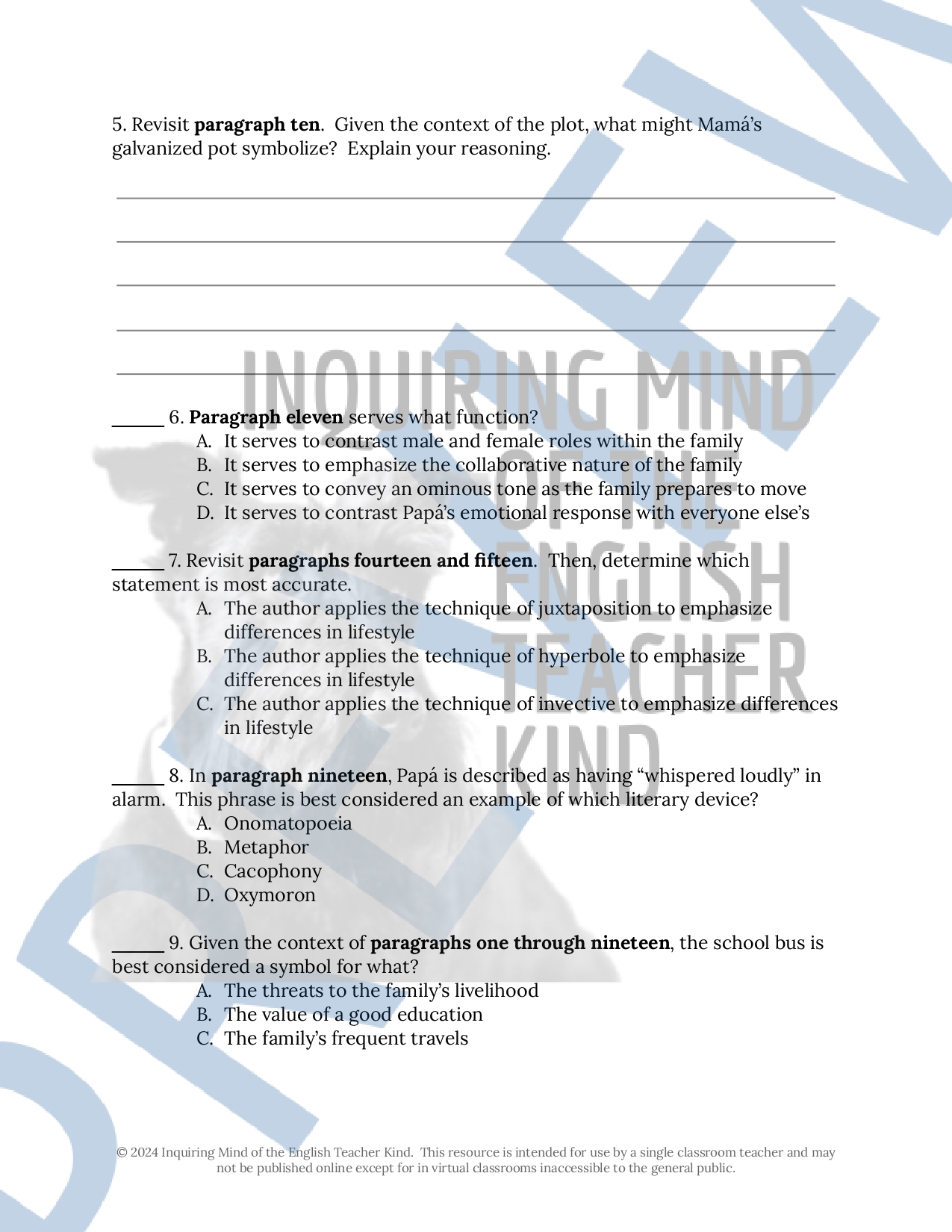 "The Circuit" by Francisco Jiménez Quiz, Close Reading, and Vocabulary ...