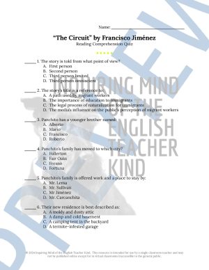 "The Circuit" by Francisco Jiménez Quiz, Close Reading, and Vocabulary ...