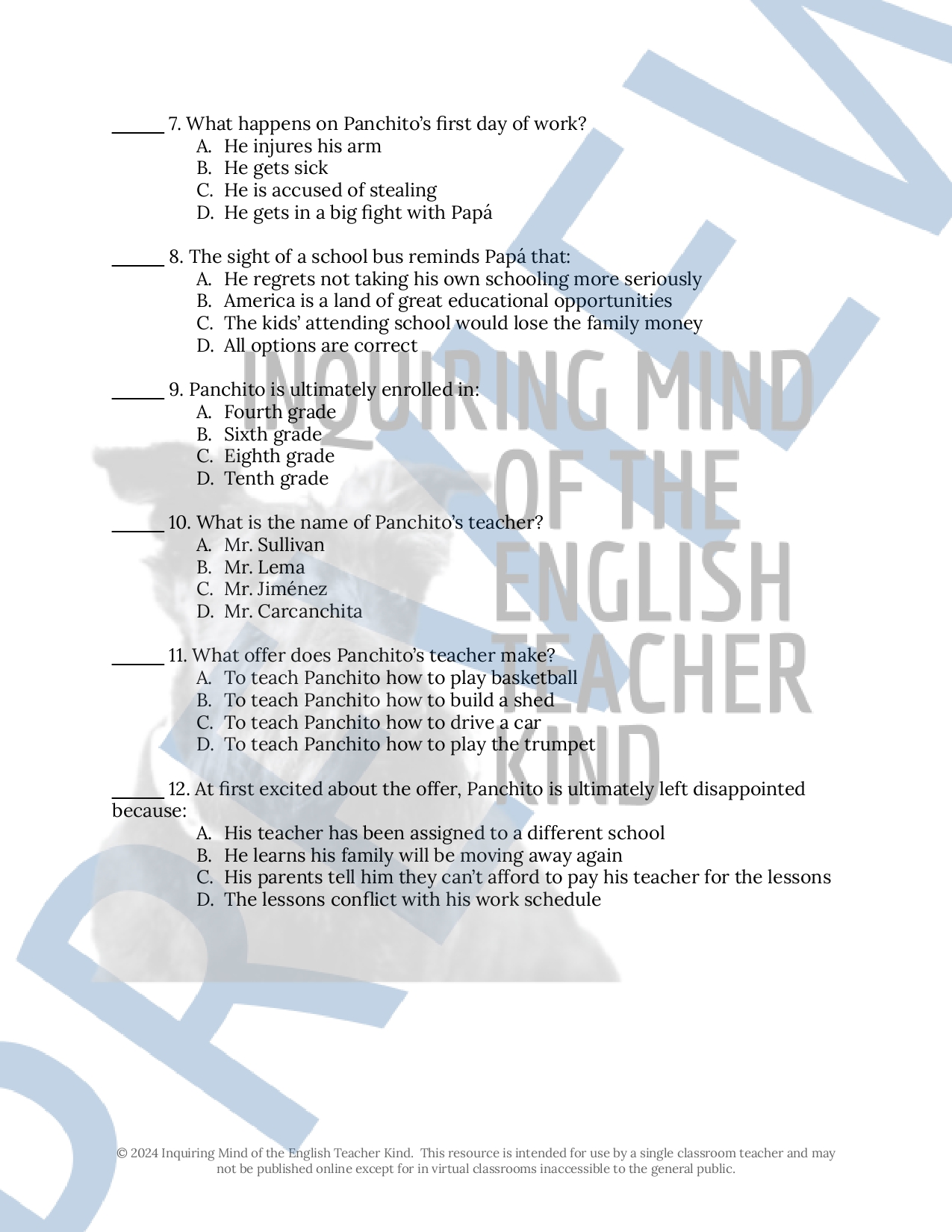 "The Circuit" by Francisco Jiménez Quiz, Close Reading, and Vocabulary ...