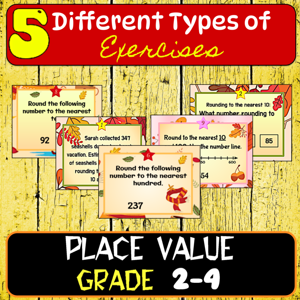 Fall Rounding to the Nearest 10 and 100 Task Cards: Number Line, Word ...