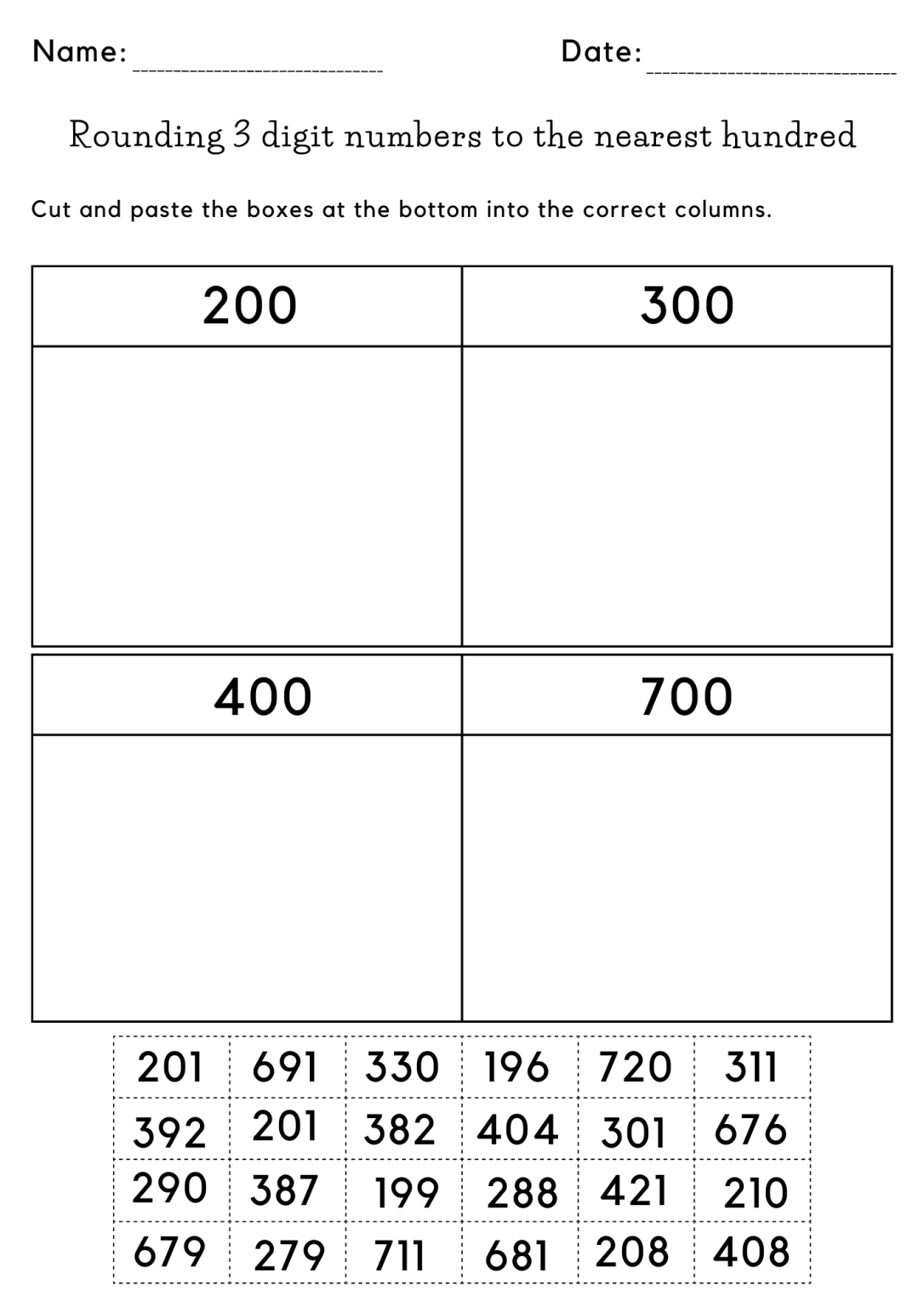 printable cut and paste rounding worksheets - rounding to the nearest ...