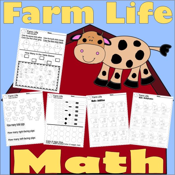 Farm Animals Math Worksheets NO PREP add subtract multiply divide count ...