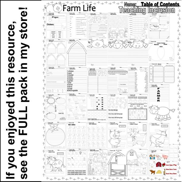 Farm Animals Math Worksheets NO PREP add subtract multiply divide count ...