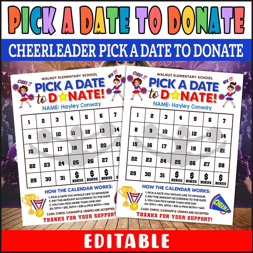 Gymnastics Themed Pay The Date Donation Calendar, Gymnast Pick a Date ...