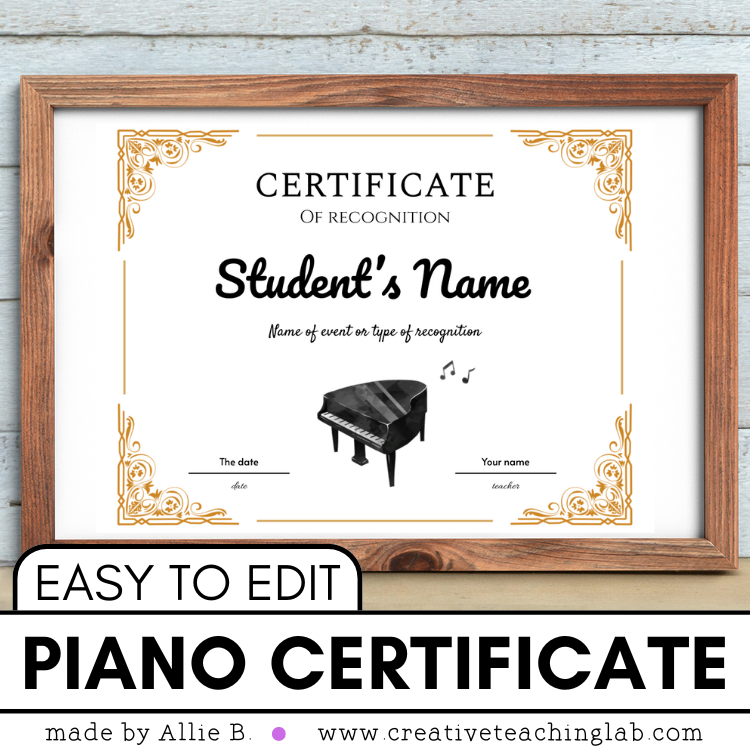 EDITABLE Piano Music Certificate Template PDF Music Recital Concert ...
