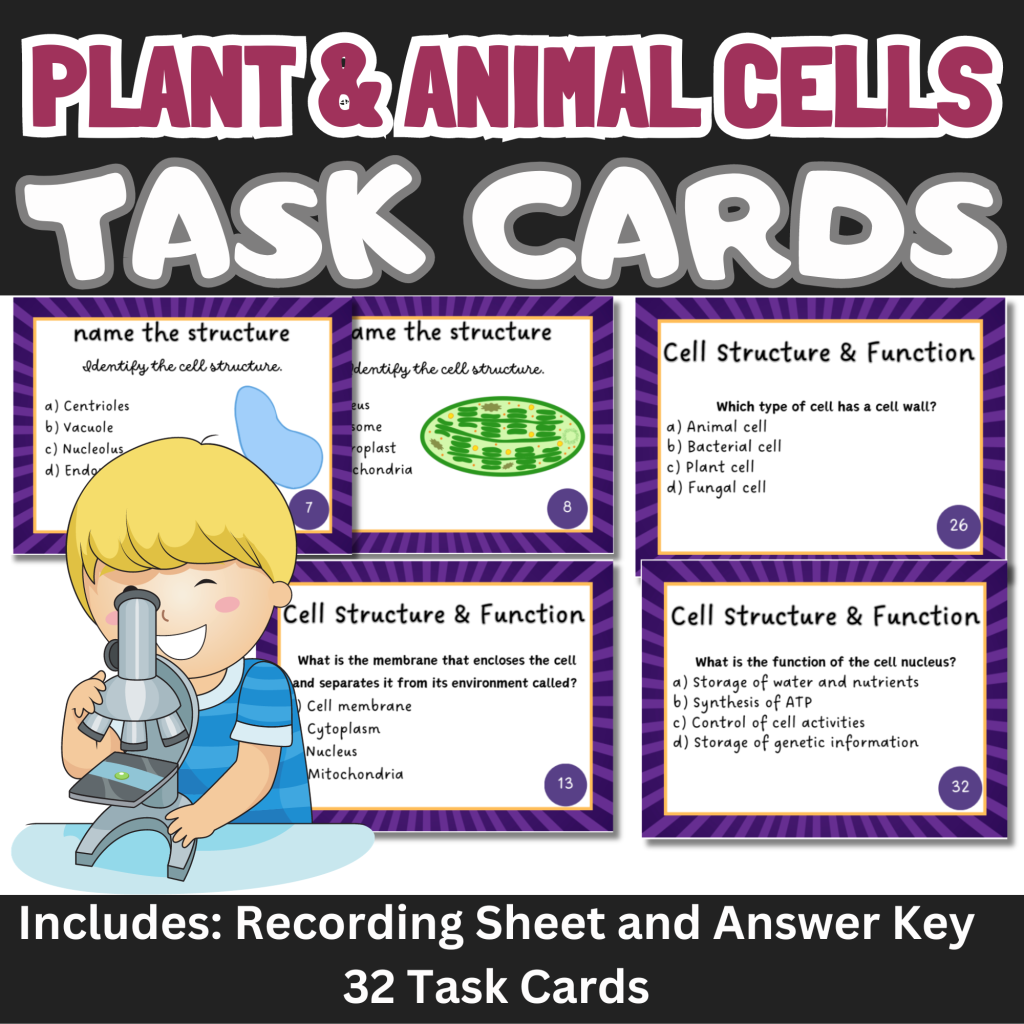 Plant &Animal Cells Task Cards/Science Review Test Prep/Cell Organelles ...