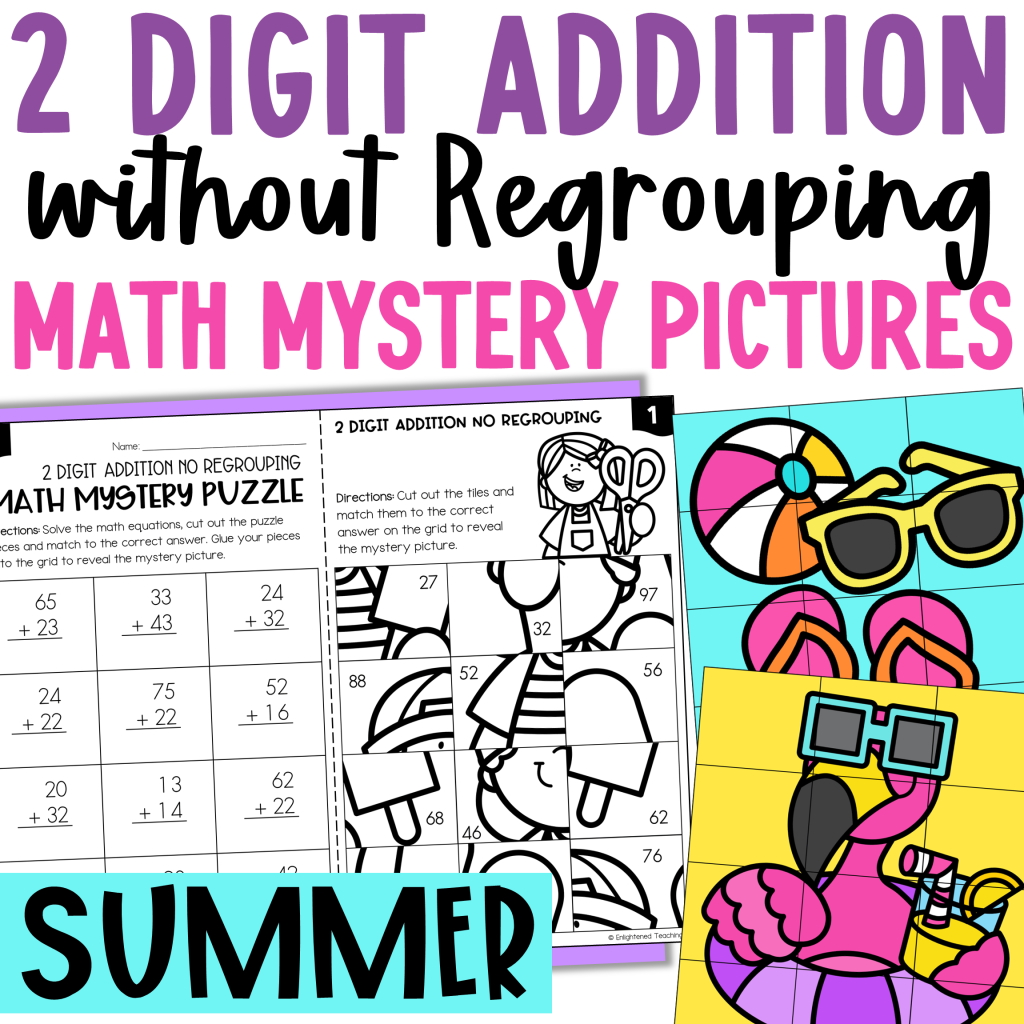 Summer 2 Digit Addition without Regrouping Worksheets Math Mystery ...