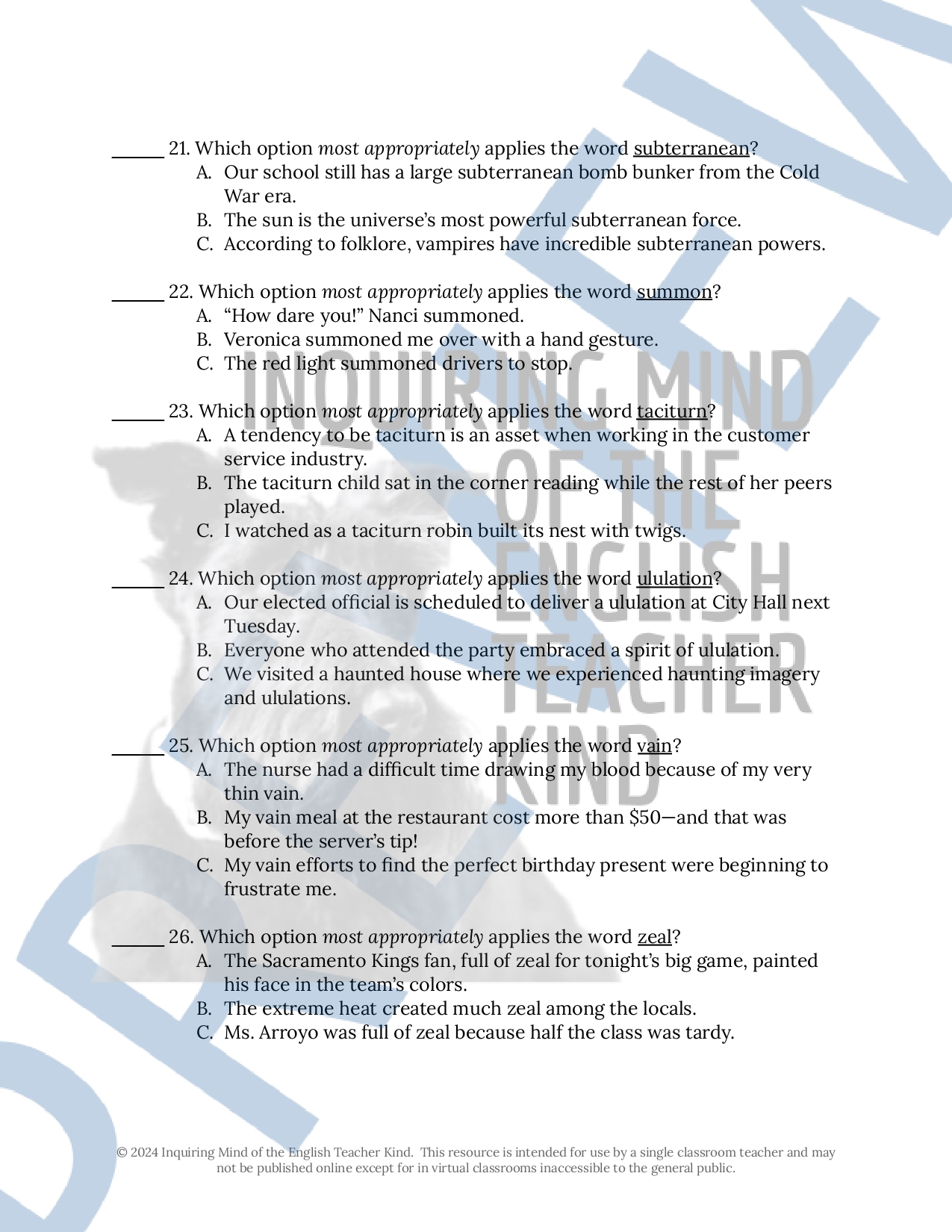 "The Lurking Fear" by H.P. Lovecraft Vocabulary Games for High School ...