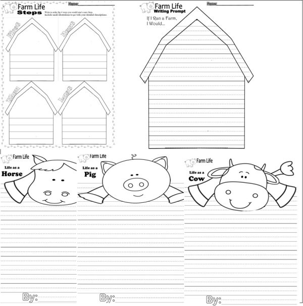 Farm Animals Theme Writing Prompts Worksheets NO PREP Primary Lines ...