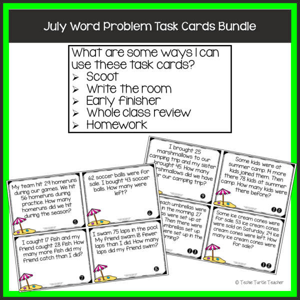 July Addition & Subtraction One Step Word Problem Differentiated Task ...