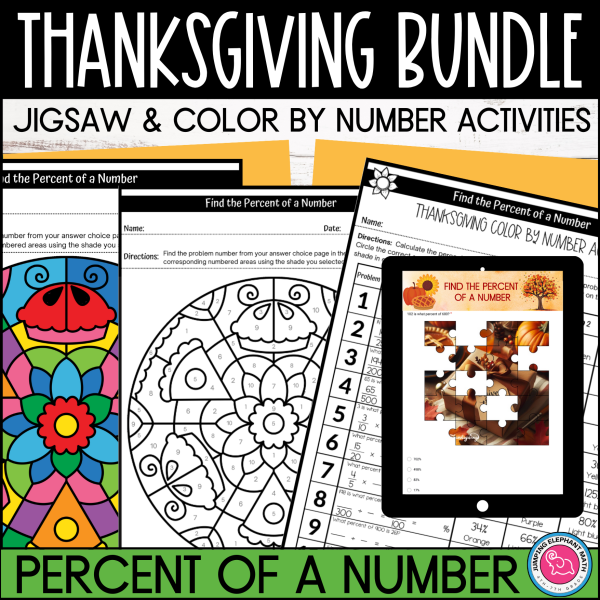 Thanksgiving Percent of a Number Color by Number and Digital Jigsaw ...