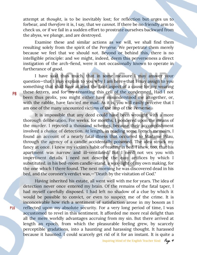 "The Imp of the Perverse" by Edgar Allan Poe Quiz and Answer Key for ...