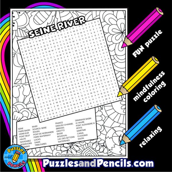 Seine River Word Search Puzzle with Coloring | Rivers of the World ...