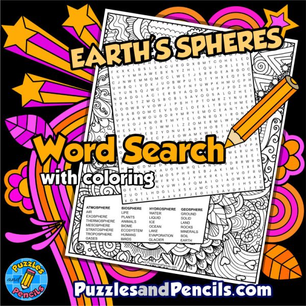 Earth's Spheres Word Search Puzzle with Coloring Activity | Made By ...