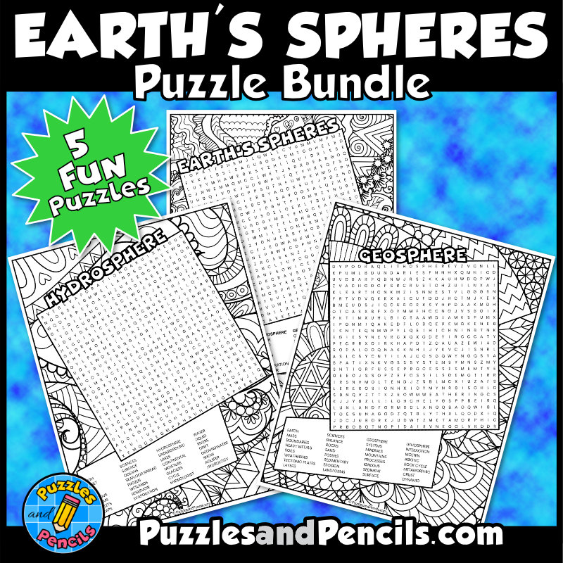 Earth's Spheres Word Search Puzzle with Coloring BUNDLE | Made By Teachers